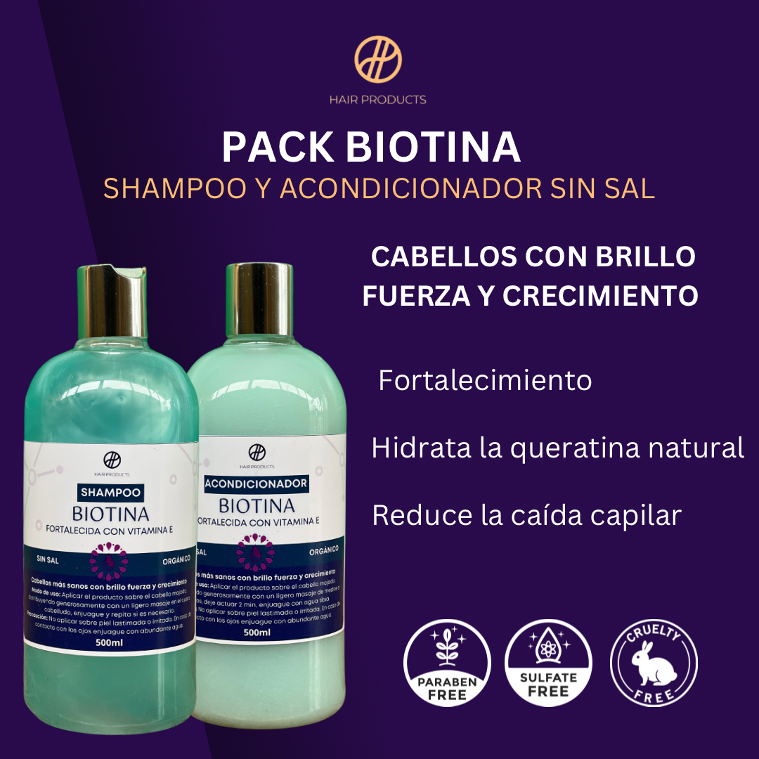 Shampoo o Acondicionador sin sal de Biotina – Hair Products